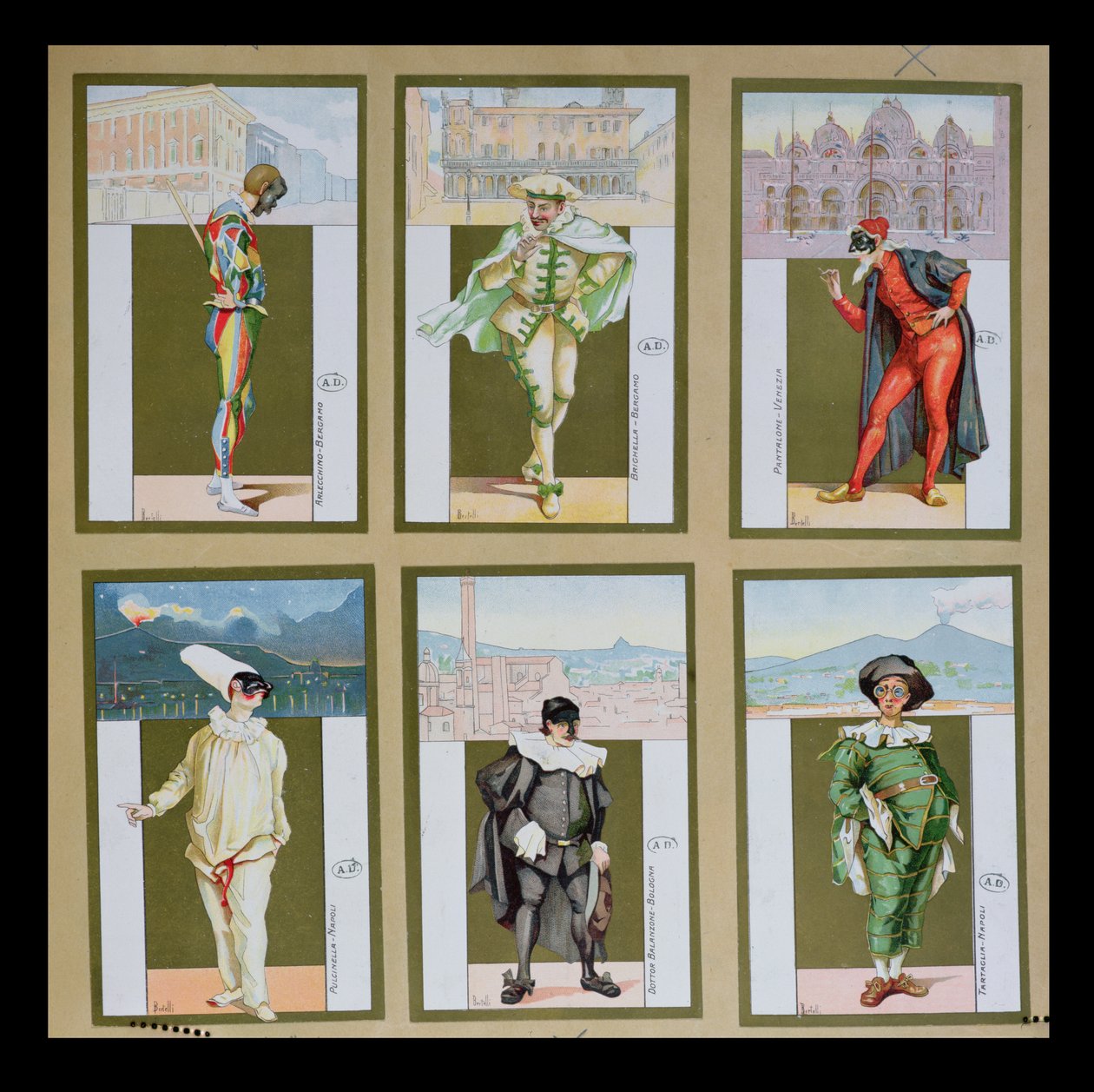Set of Six Vignettes Depicting Characters from the Commedia dell'Arte ...