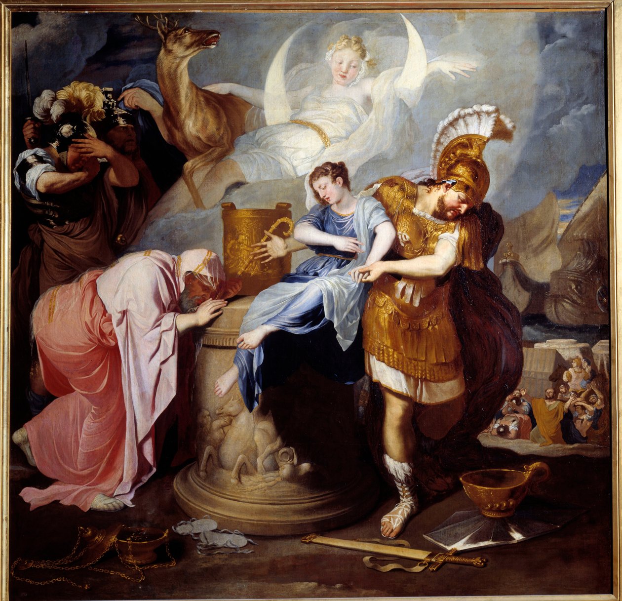 The sacrifice of Iphigenia. King Agamemnon sacrifices his daughter to ...