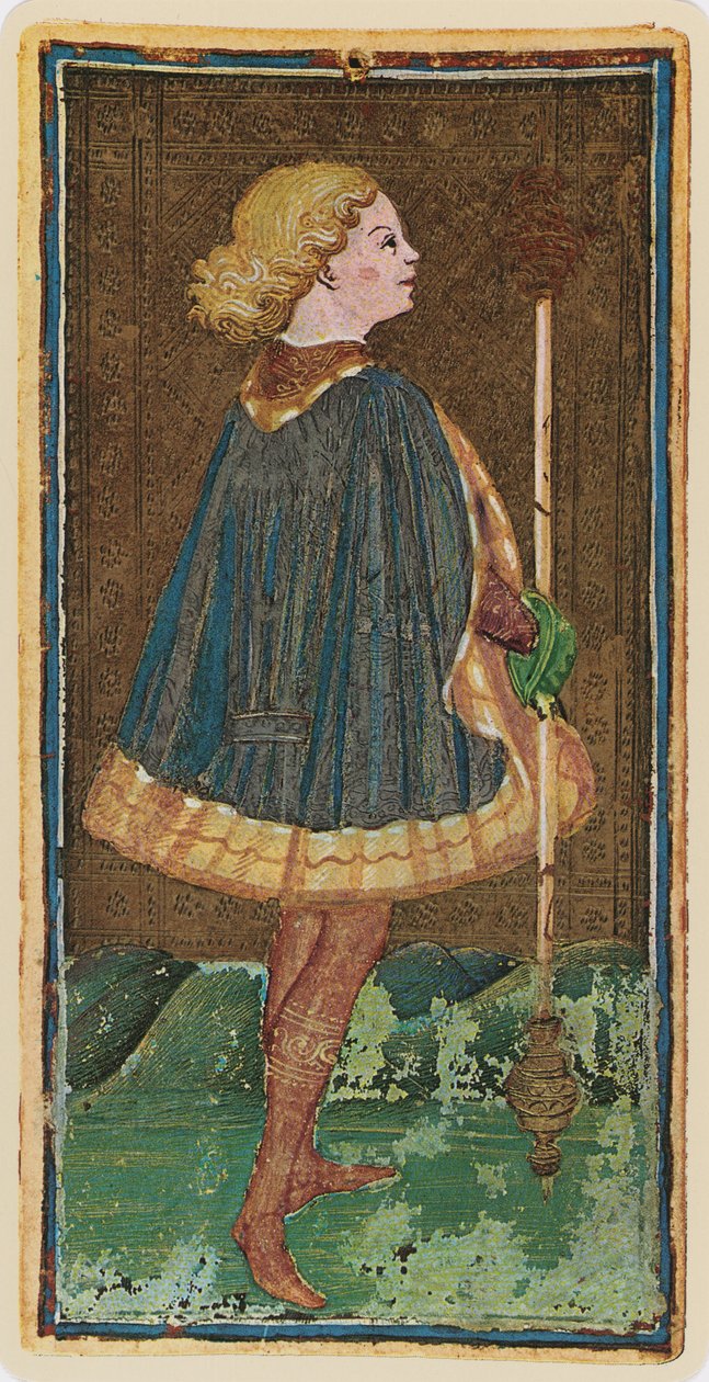 The Knave of Wands, Facsimile of a Tarot Card from the 'Visconti' Deck ...