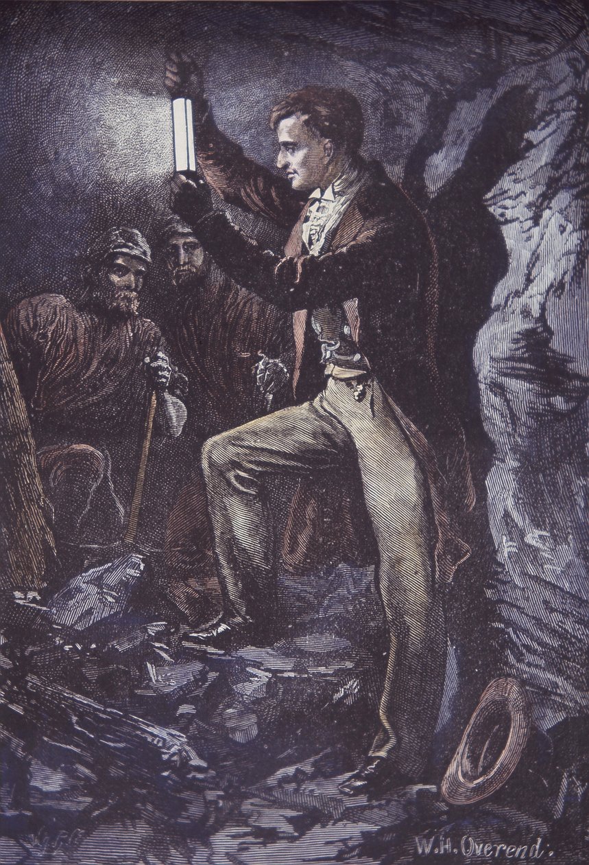 Humphry Davy with Davy Safety Lamp for Miners, Invented in 1815