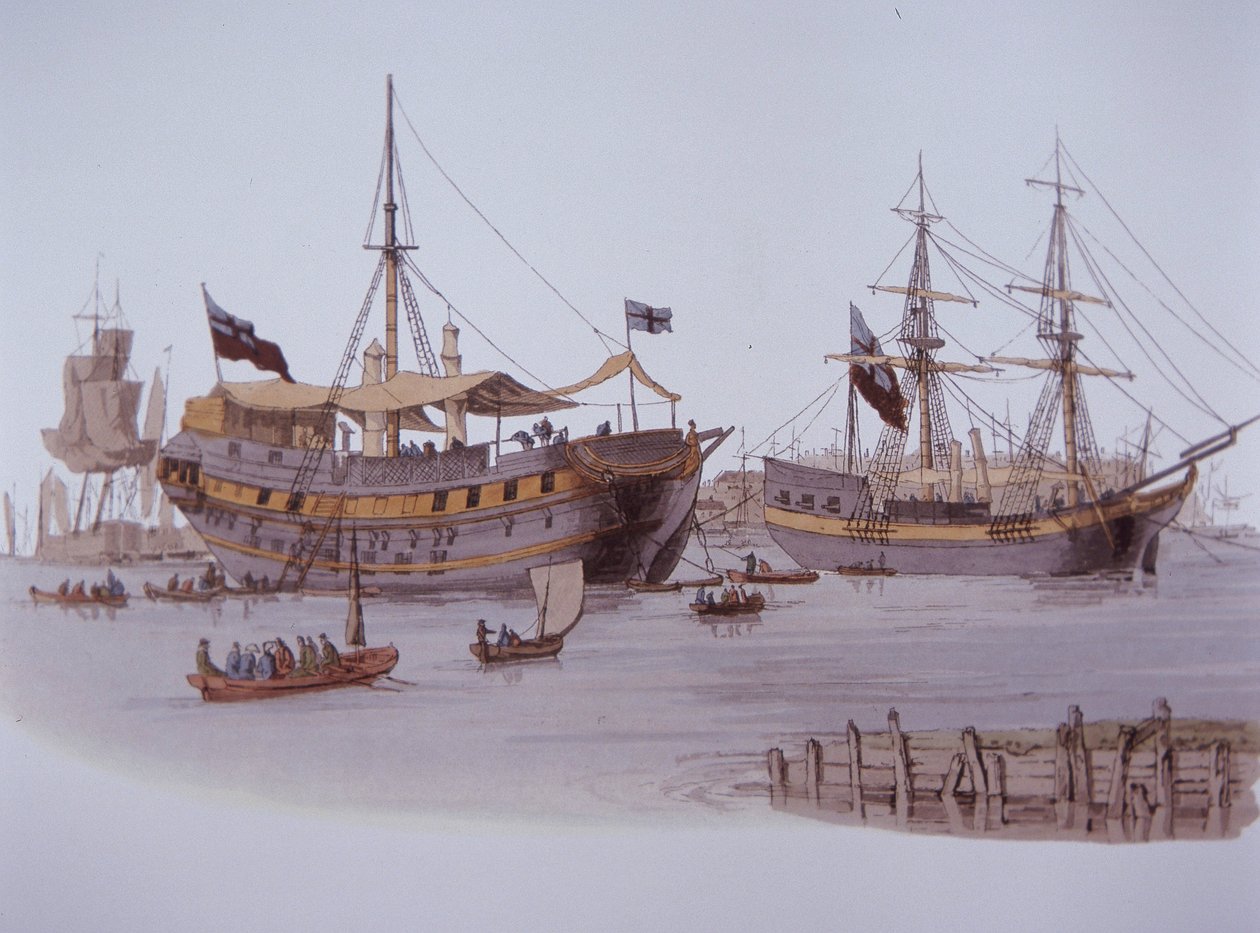 Victorian prison hulk ship on Thames by British School