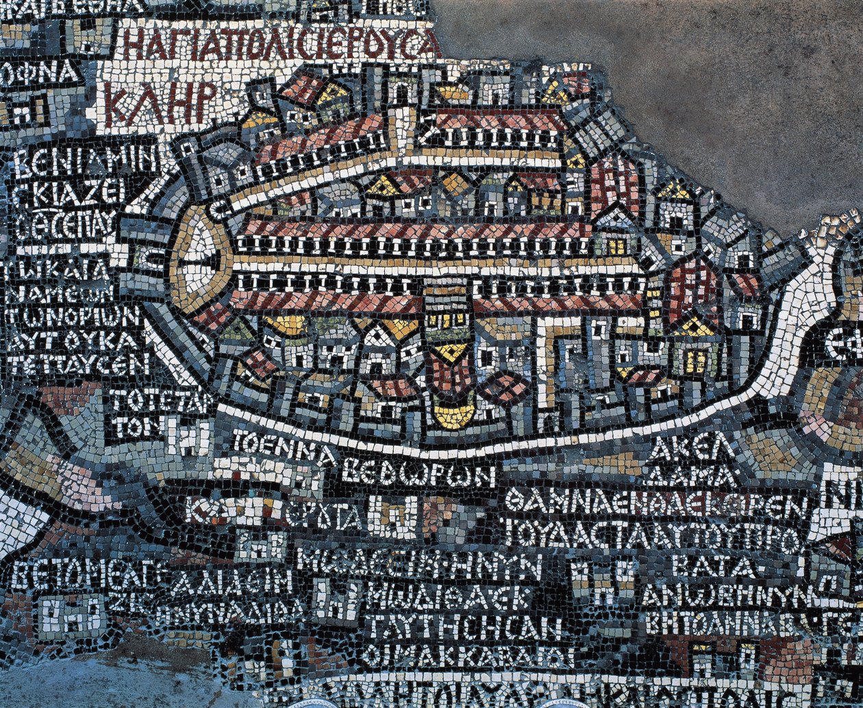 Madaba mosaic map, 560, Greek Orthodox Basilica of St George, Madaba ...