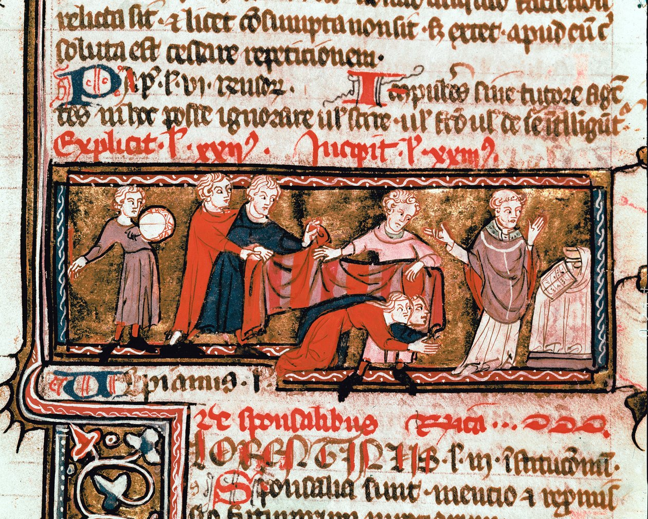 Wedding scene, the spouses are covered with a cloth, symbol of their ...