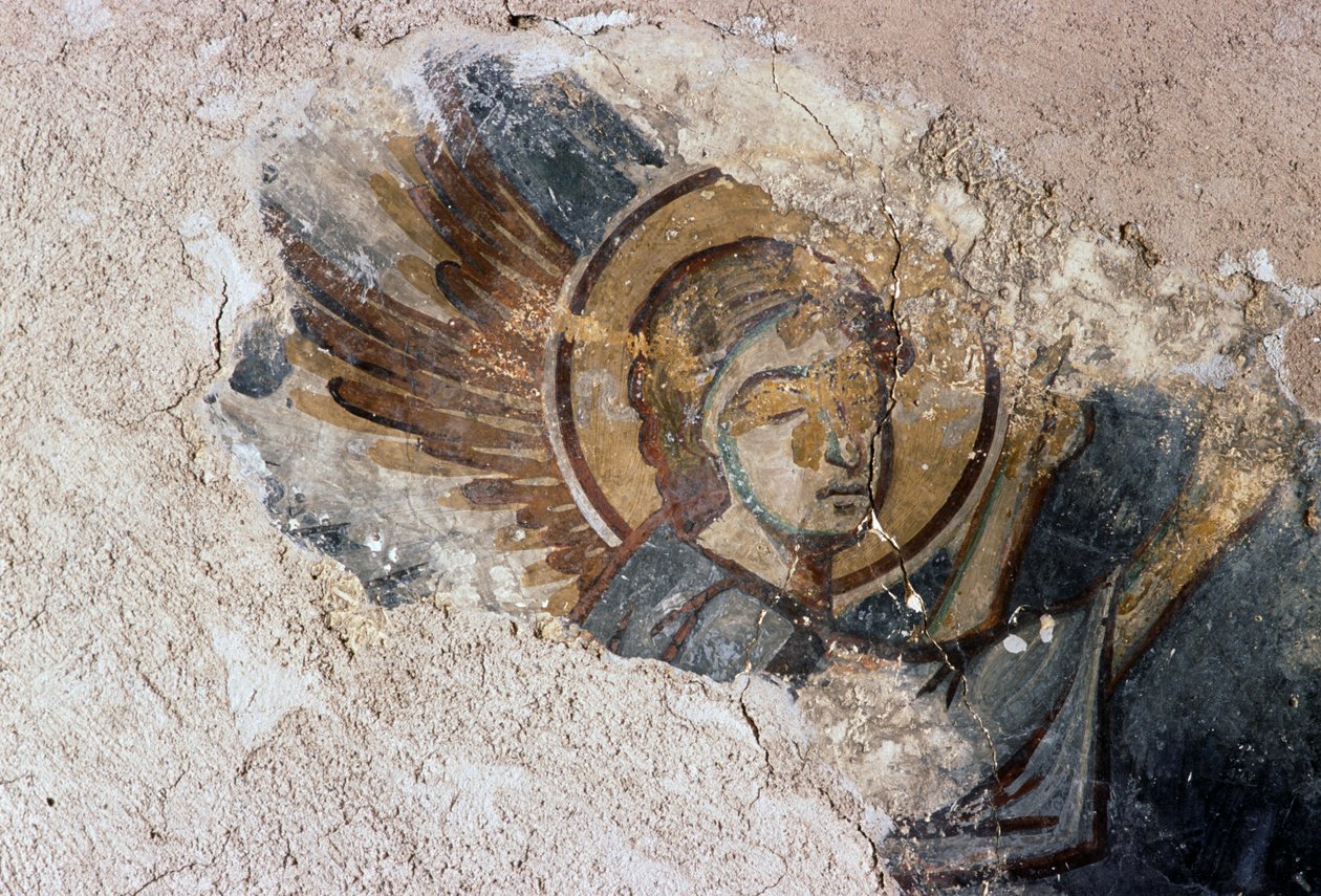 Angel, fresco in the Byzantine church of Agios Georgios, Apodoulou ...
