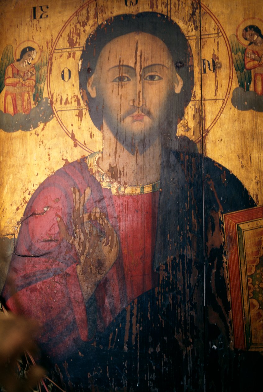 Christ, painted on wood in Agios Antonios church, Kavousi, Crete, Greece