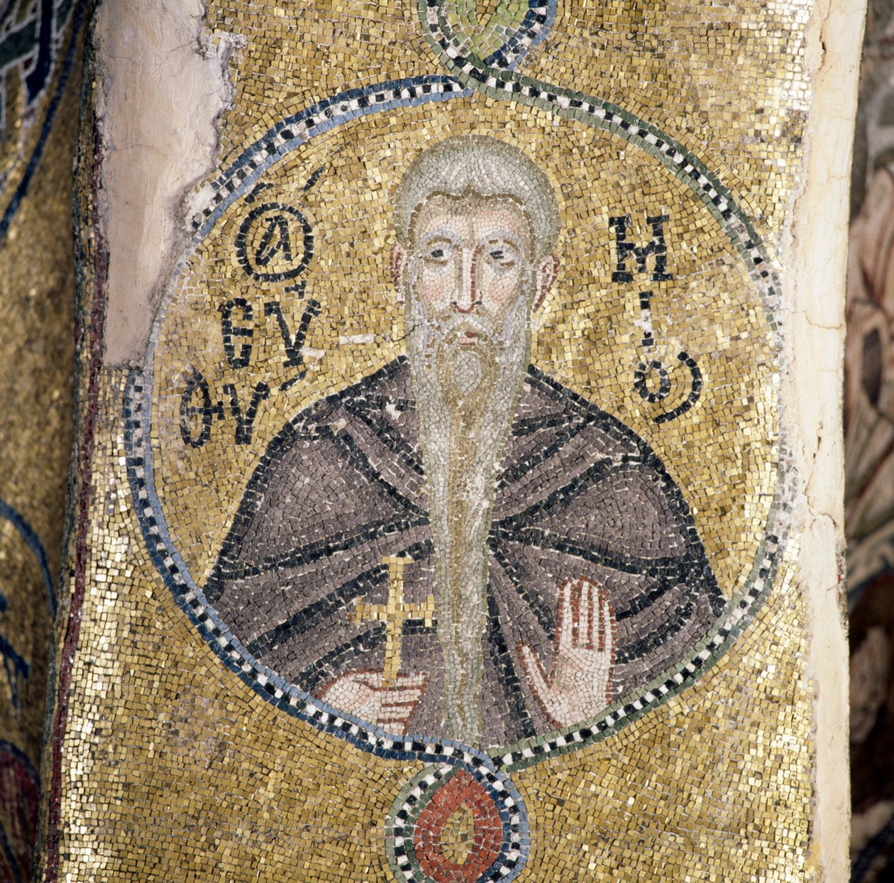 Saint, mosaic in katholikon (main church) of Nea Moni monastery (Unesco ...