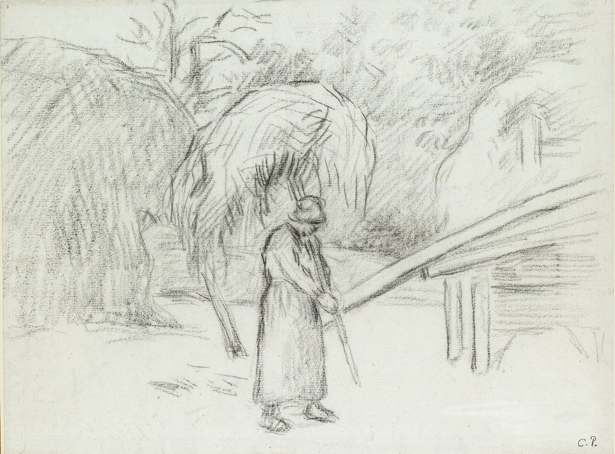 Study of a Female Peasant Carrying a Load of Hay in the Farmyard at ...