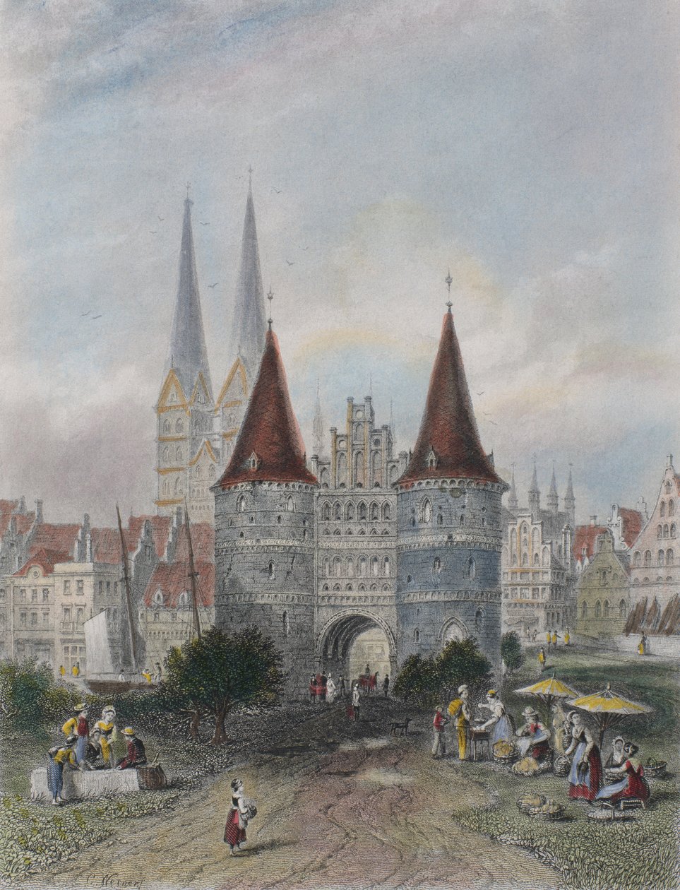 Holsten Gate at Lubeck, engraved by John Godfrey