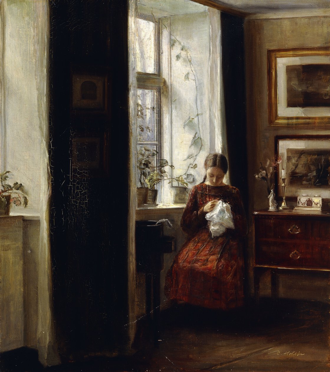 A Young Girl Sewing by Carl Holsoe: Buy fine art print
