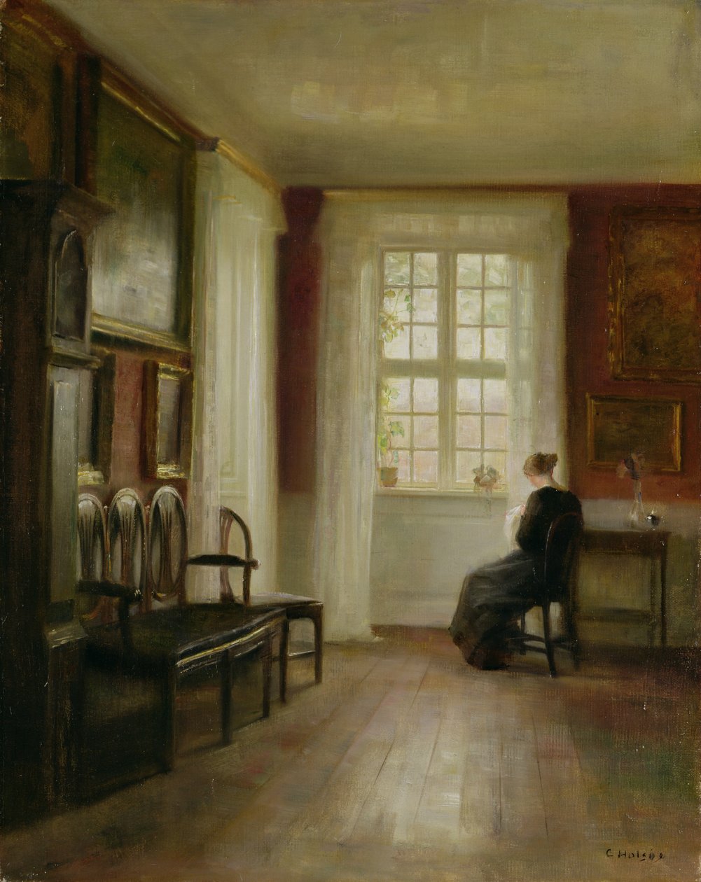 Interior with Woman Sewing by Carl Holsoe: Fine art print