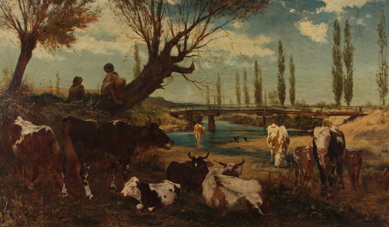 Herd of Cows by the Water by Carl Rudolf Huber