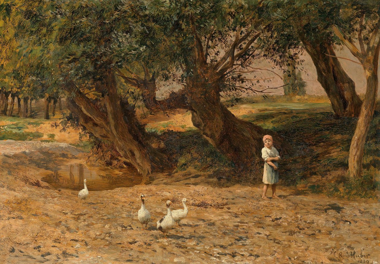 The Little Goose Girl under Willows by Carl Rudolf Huber