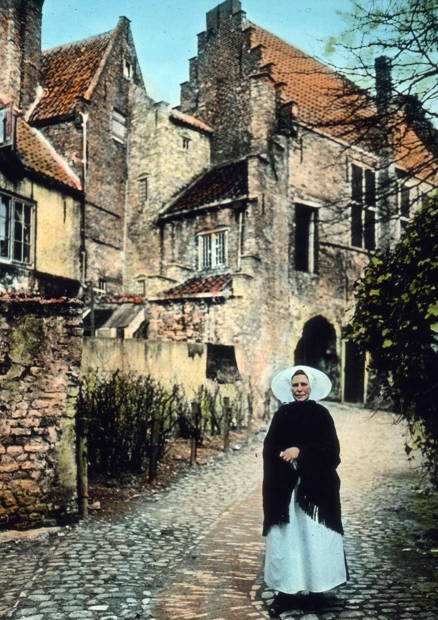 Woman in front of the Kuipers portal in the city of Middelburg, image ...