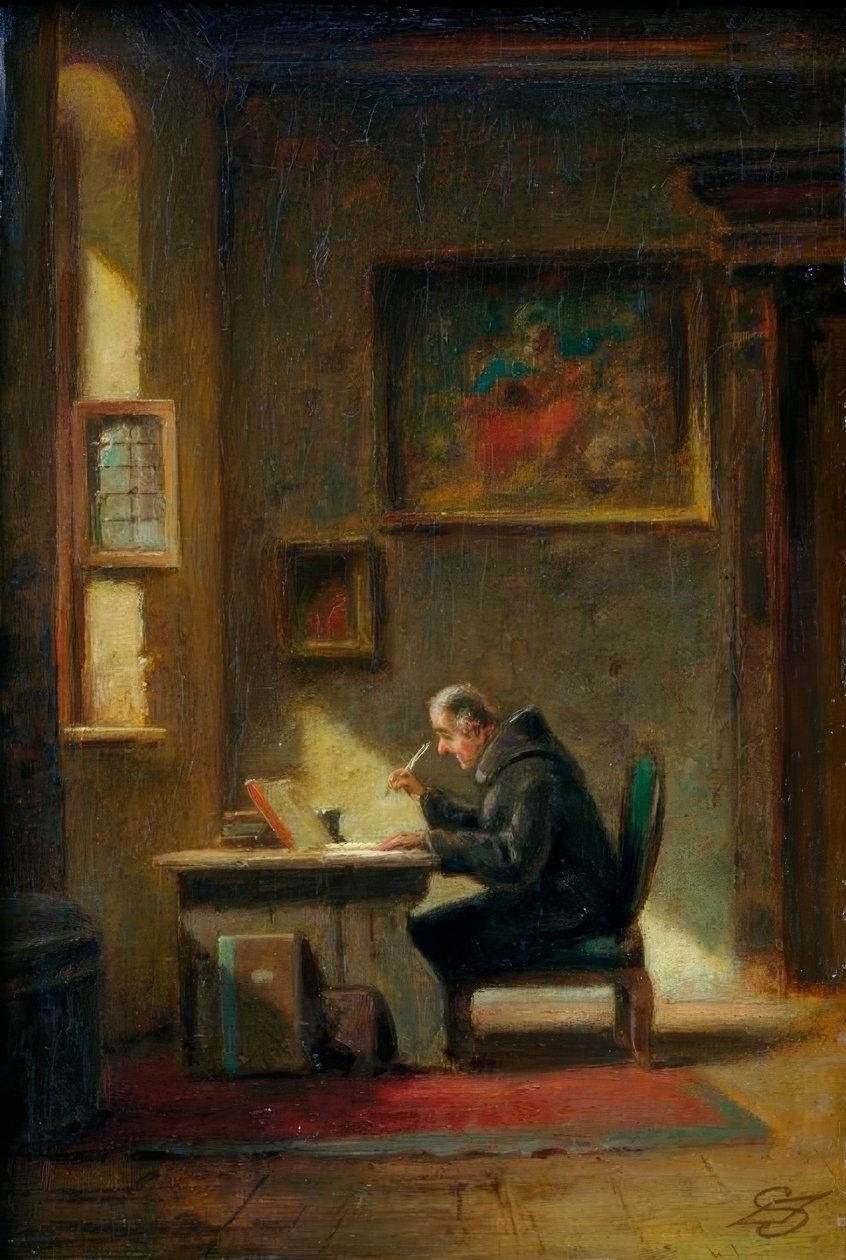 Learned Monk at the Desk by Carl Spitzweg: Fine art print
