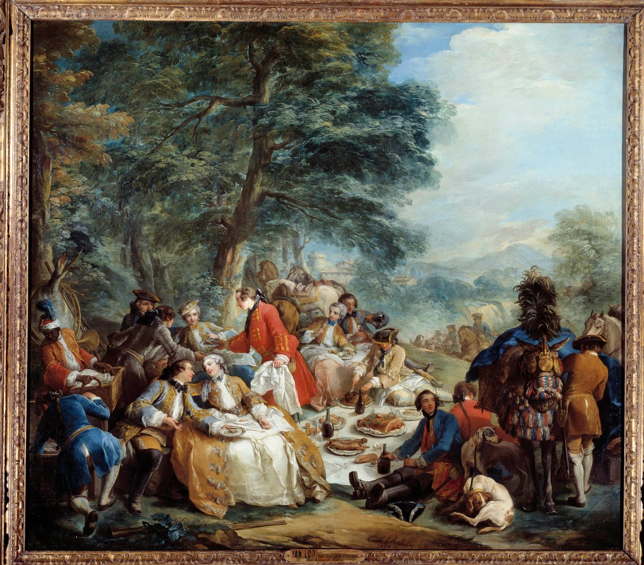 Hunting stop. A picnic of nobles during a hunting game. Painting by ...