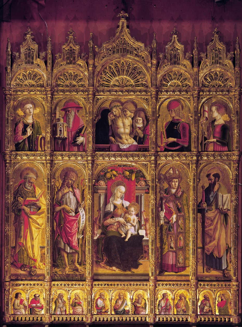 Altarpiece of St Emidio, polyptych: The Pieta and the Virgin with Child ...