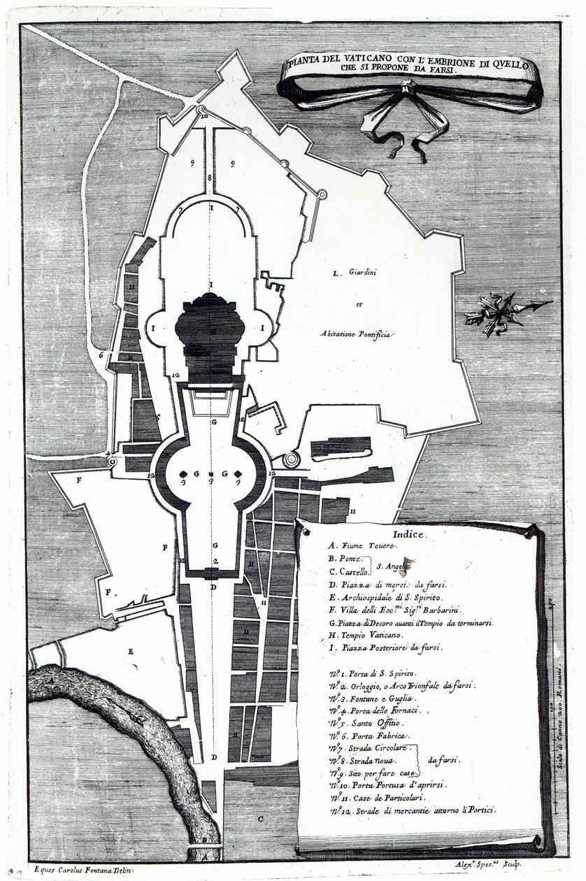 Ground plan of the Vatican, Rome, engraved by Alessandro Specchi