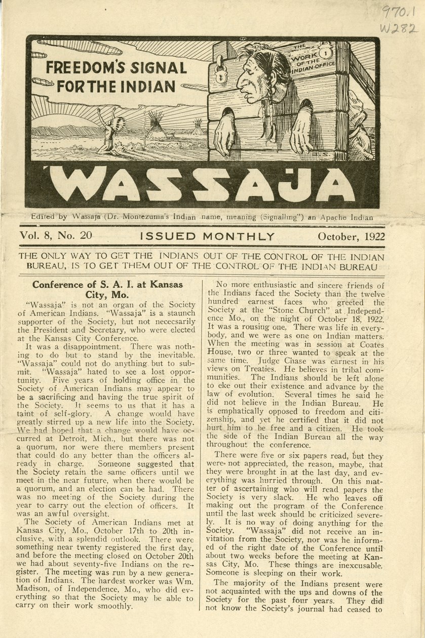 Issue of Wassaja, Vol. 8, No. 20, October 1922