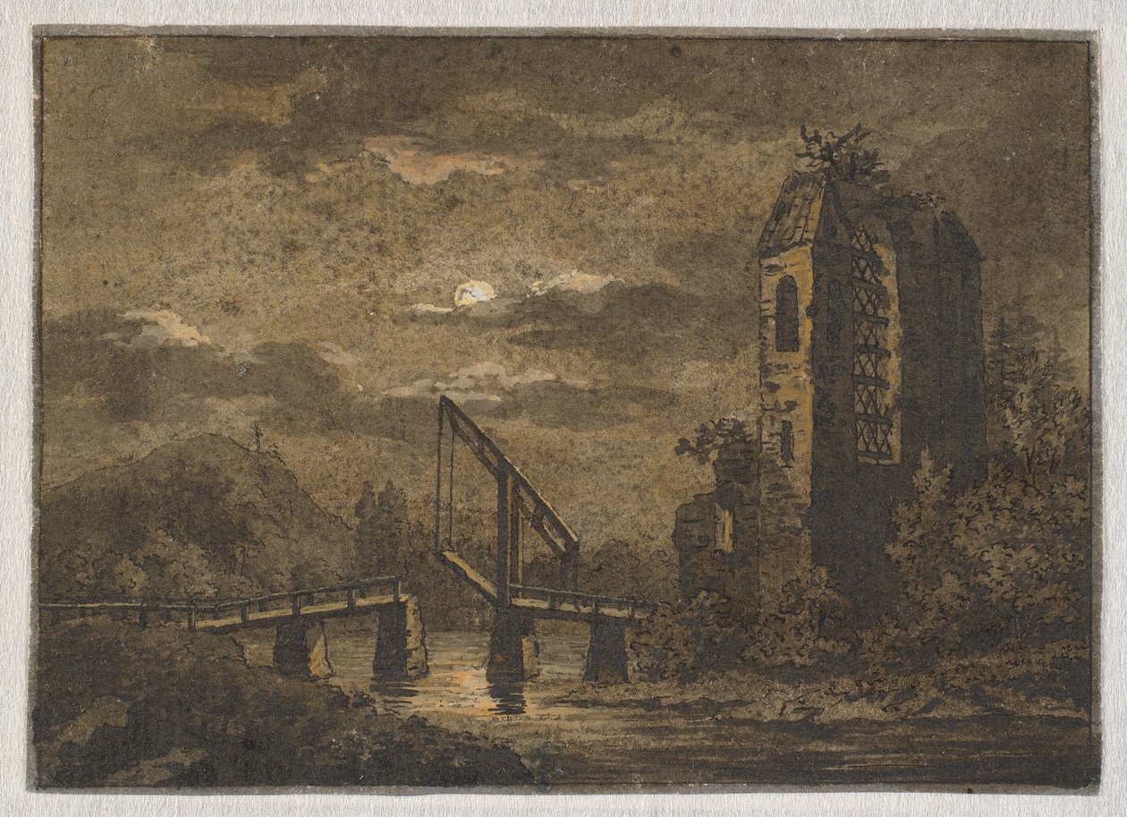 Landscape with Drawbridge and Ruin in Moonlight