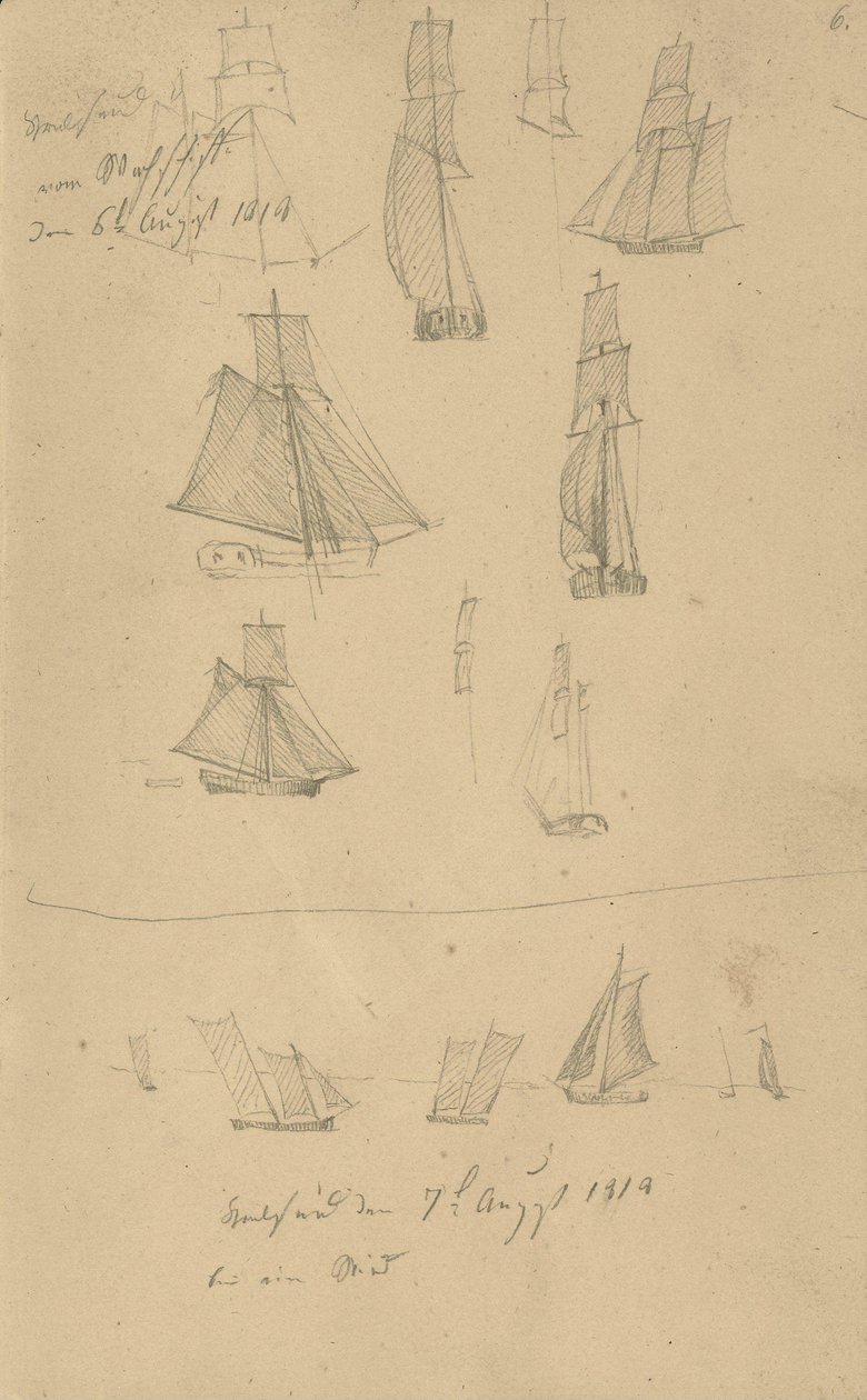 Studies of Sailing Ships by Caspar David Friedrich