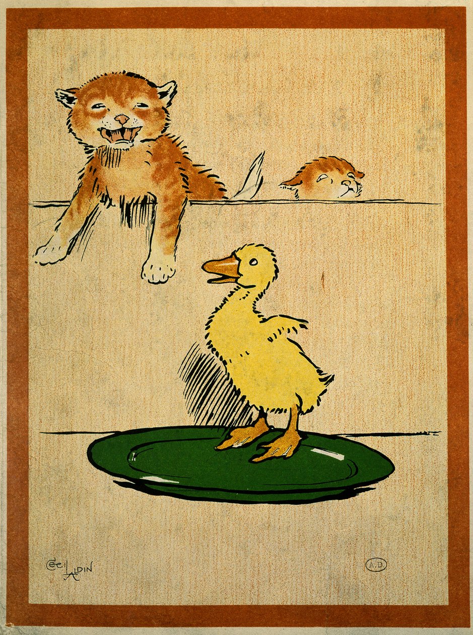 Cats and Duck. Drawing by Cecil Aldin