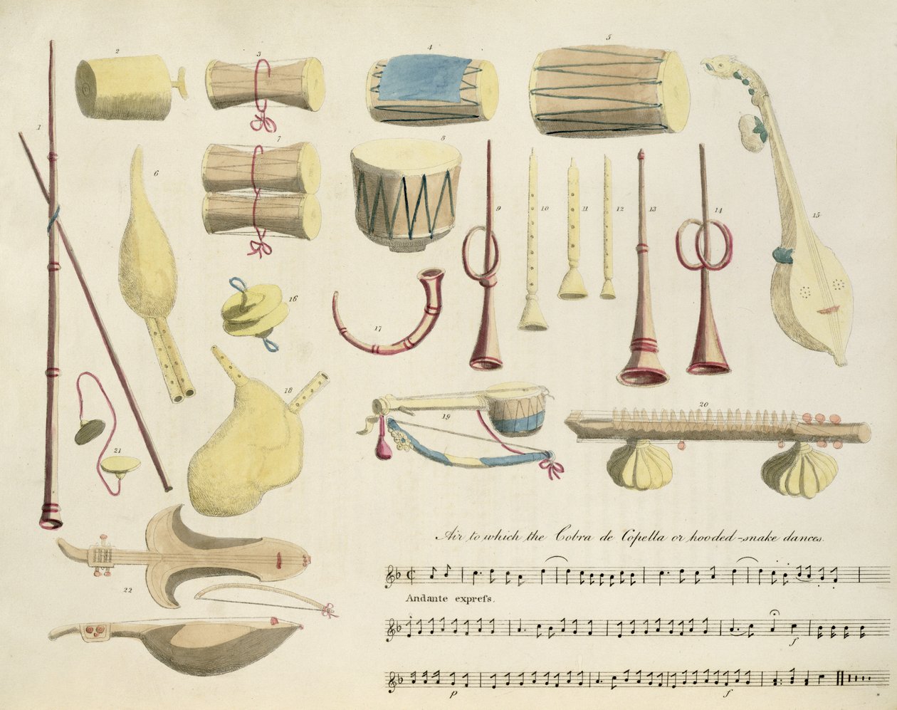 Indian Musical Instruments, plate 23 from 'Oriental Drawings'