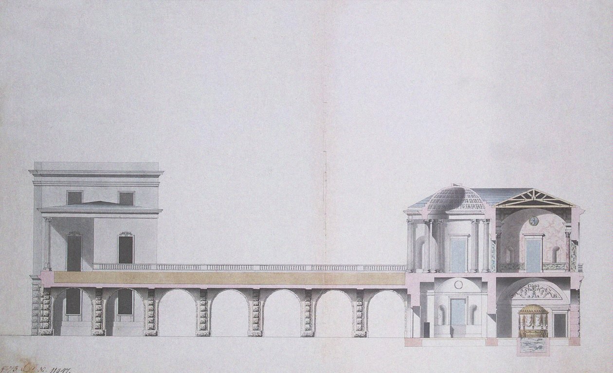 Cross-Section of the Agate Pavilion and Hanging Garden at Tsarskoye ...
