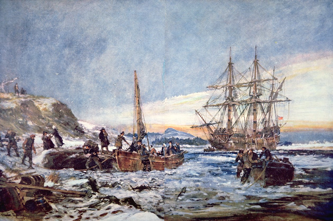 Landing of the Pilgrim Fathers at Plymouth, New England in 1620