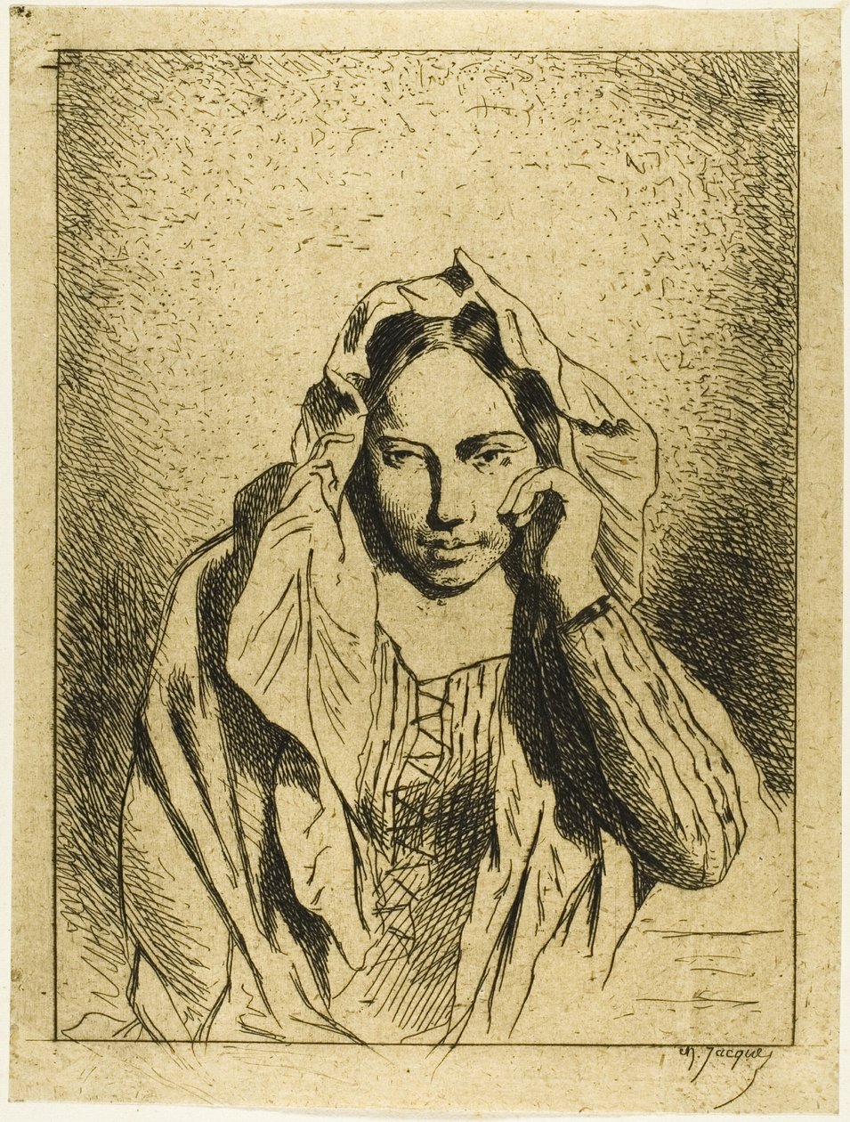 Portrait of a Seated Woman by Charles Emile Jacque