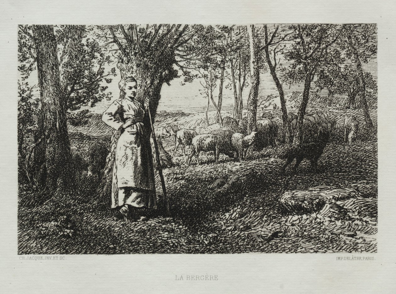 The Shepherdess by Charles Emile Jacque: Fine art print