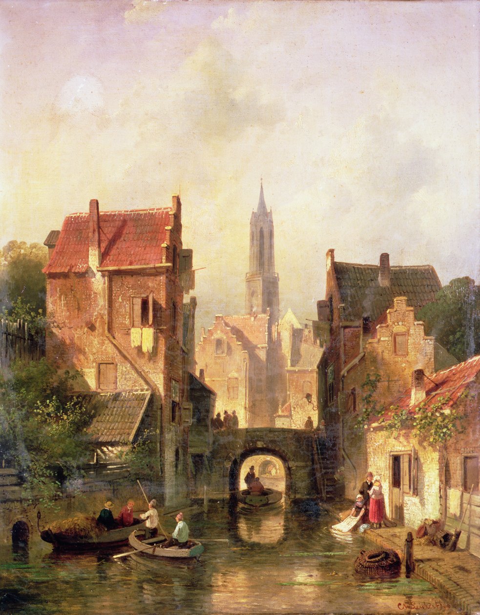A Dutch Canal Scene by Charles-Henri-Joseph Leickert