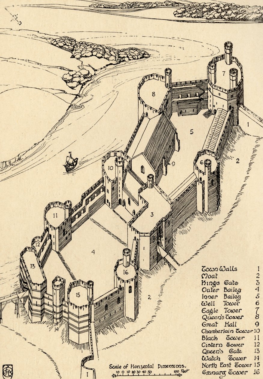 A Birds-Eye View of Caernarvon Castle, North Wales