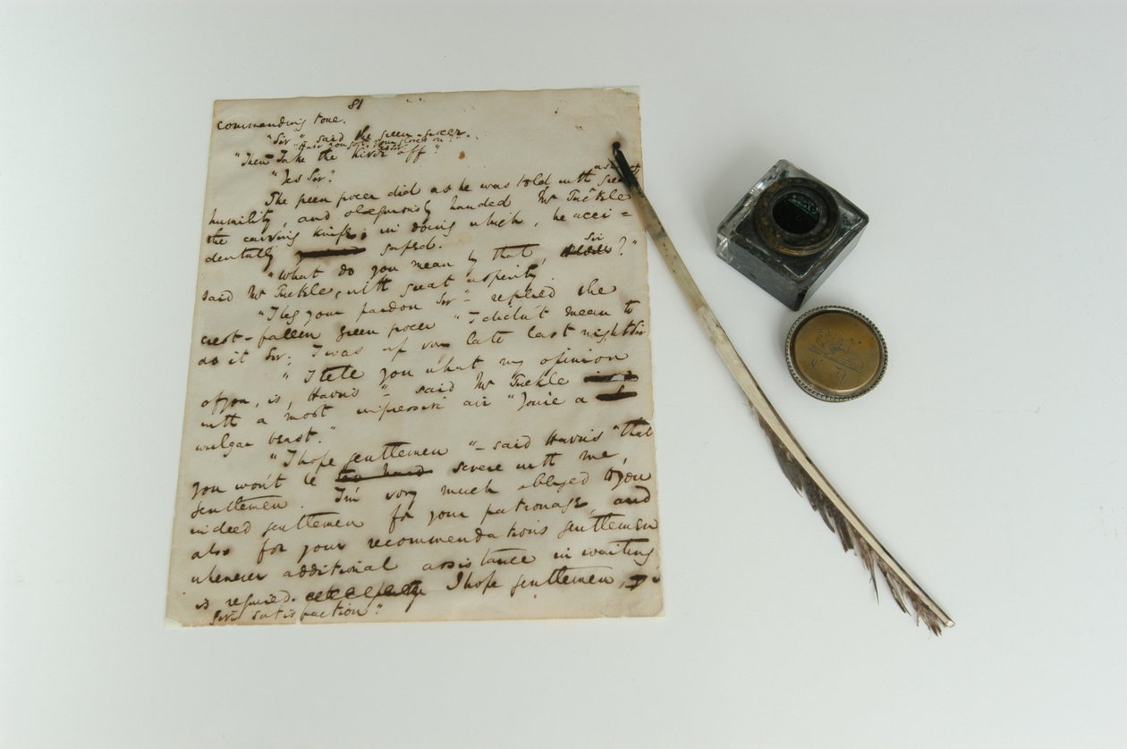 Pickwick Papers Manuscript, c.1837, and Dickens's Quill and Ink ...