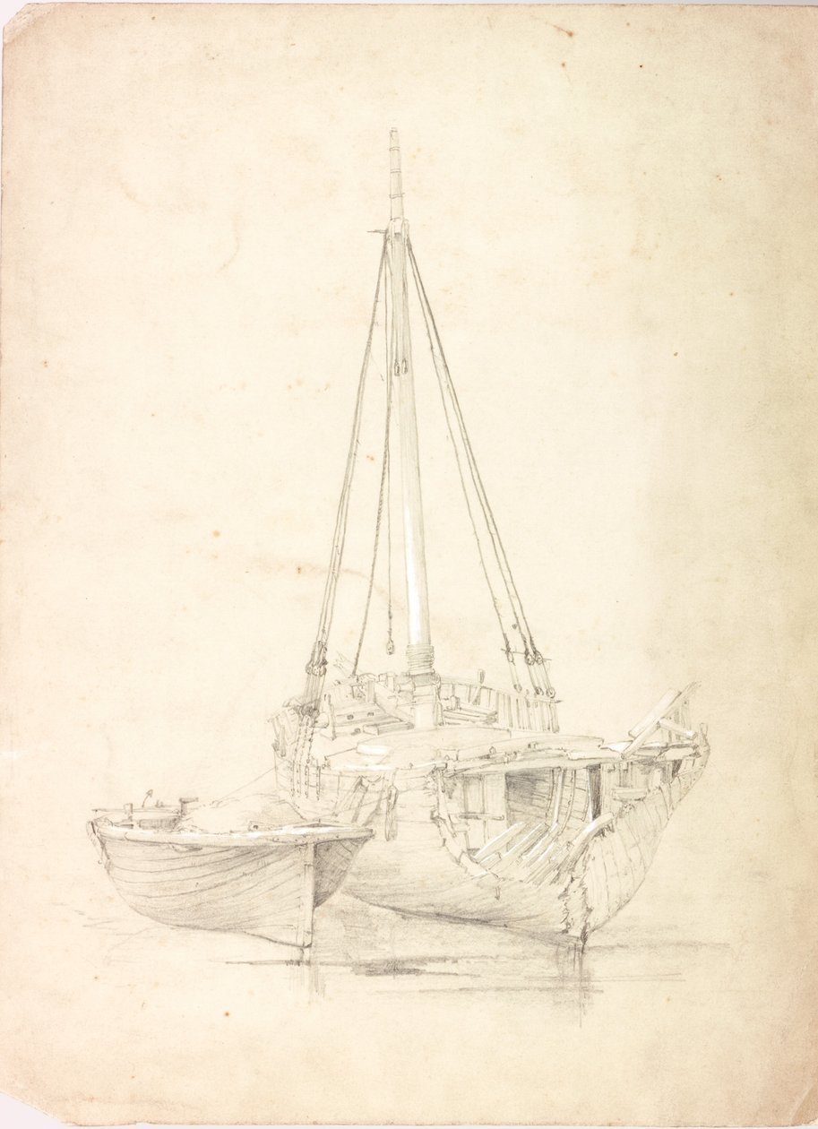 Old Fishing Boat and Dinghy by Charles Napier Hemy