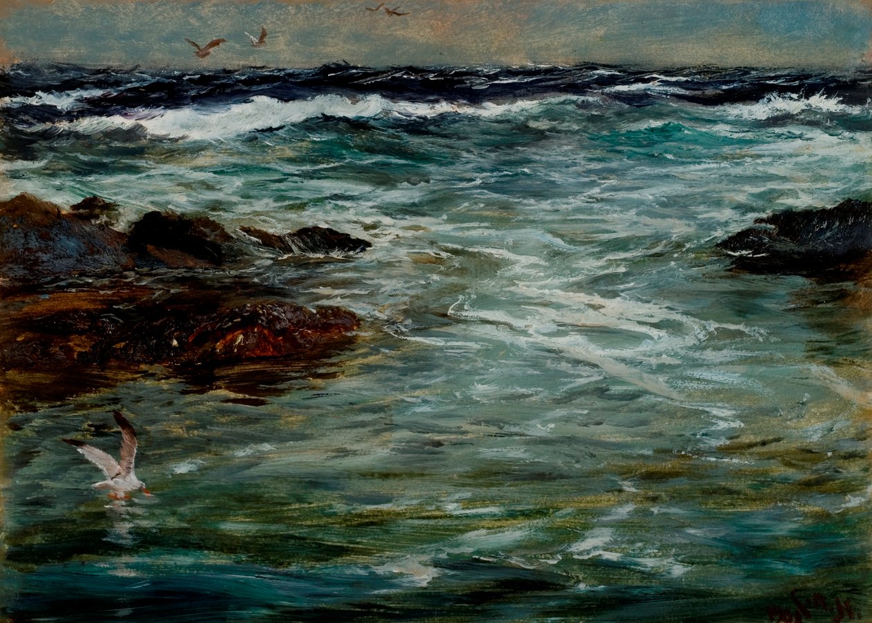 Sea Study at Portscatho, Cornwall by Charles Napier Hemy