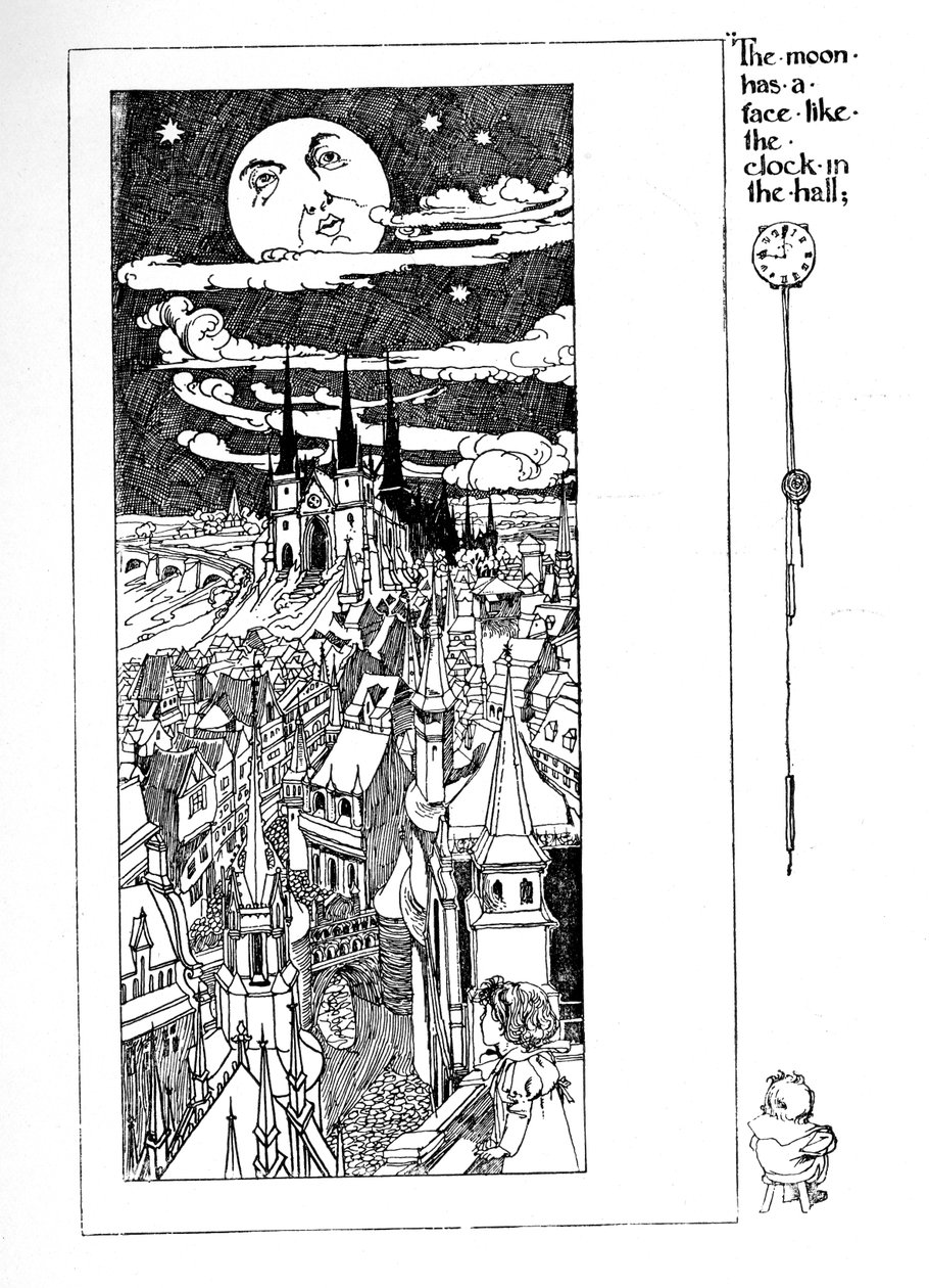 The Moon has a face like the clock in the Hall, illustration from 'A ...