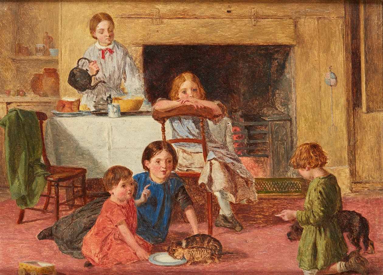 Feeding the New Kitten by Charles Rossiter: Fine art print