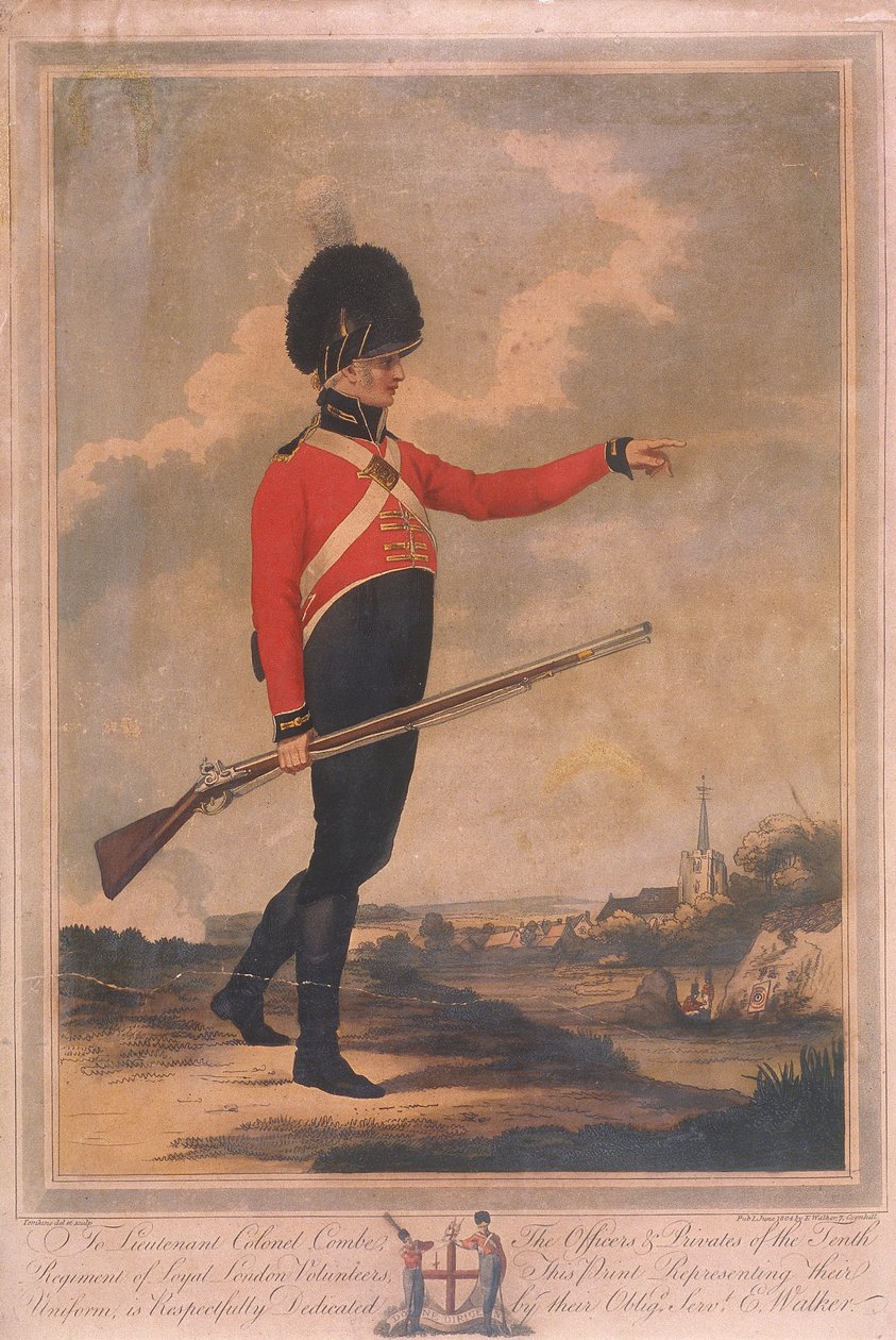 Military figure wearing the uniform of the tenth regiment of Loyal London Volunteers, 1804