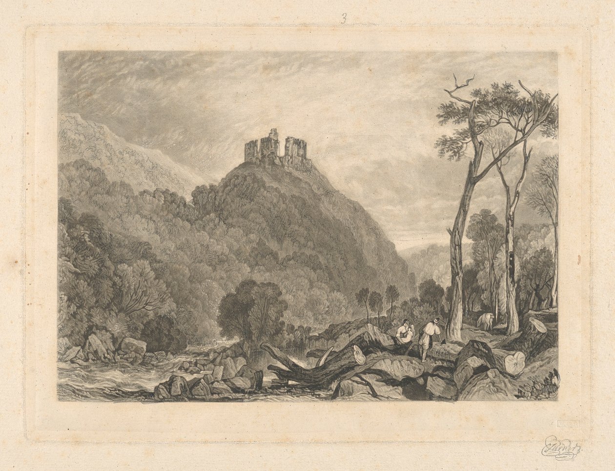 Okehampton Castle, on the River Okement by Charles Turner