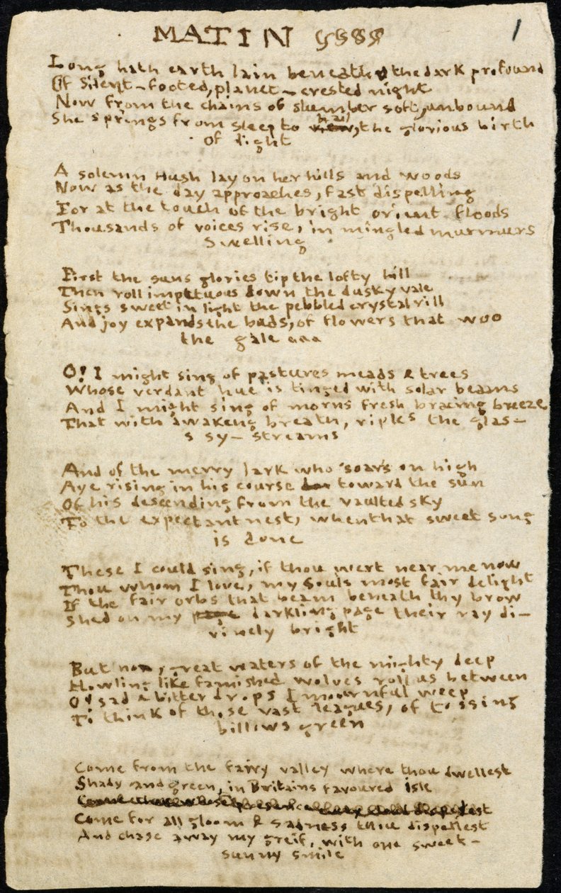 Poem of Charlotte Bronte. Autograph Fair Copy, with Deletions, of Poem ...