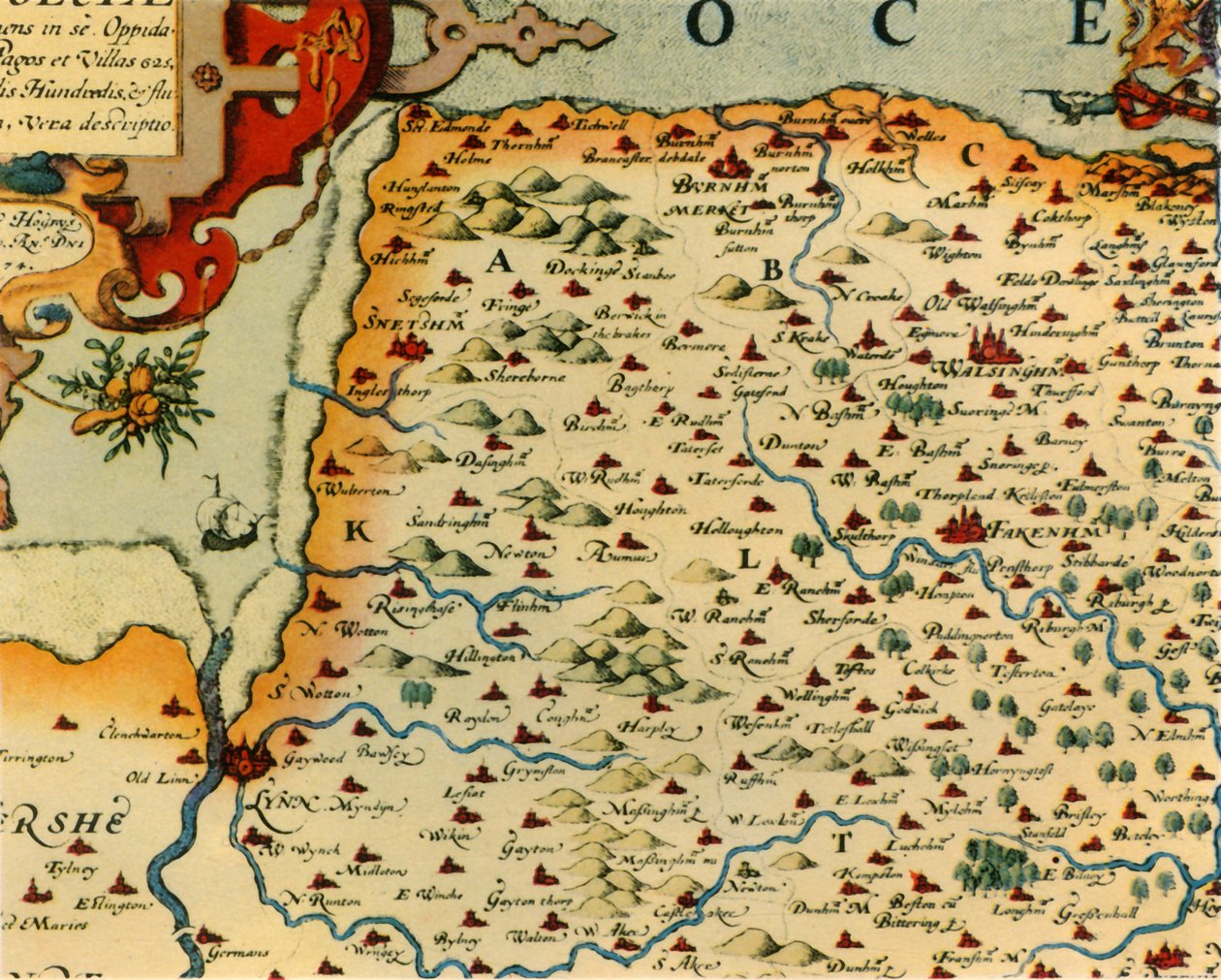 Saxton's Map of Norfolk, 1574 by Christopher Saxton