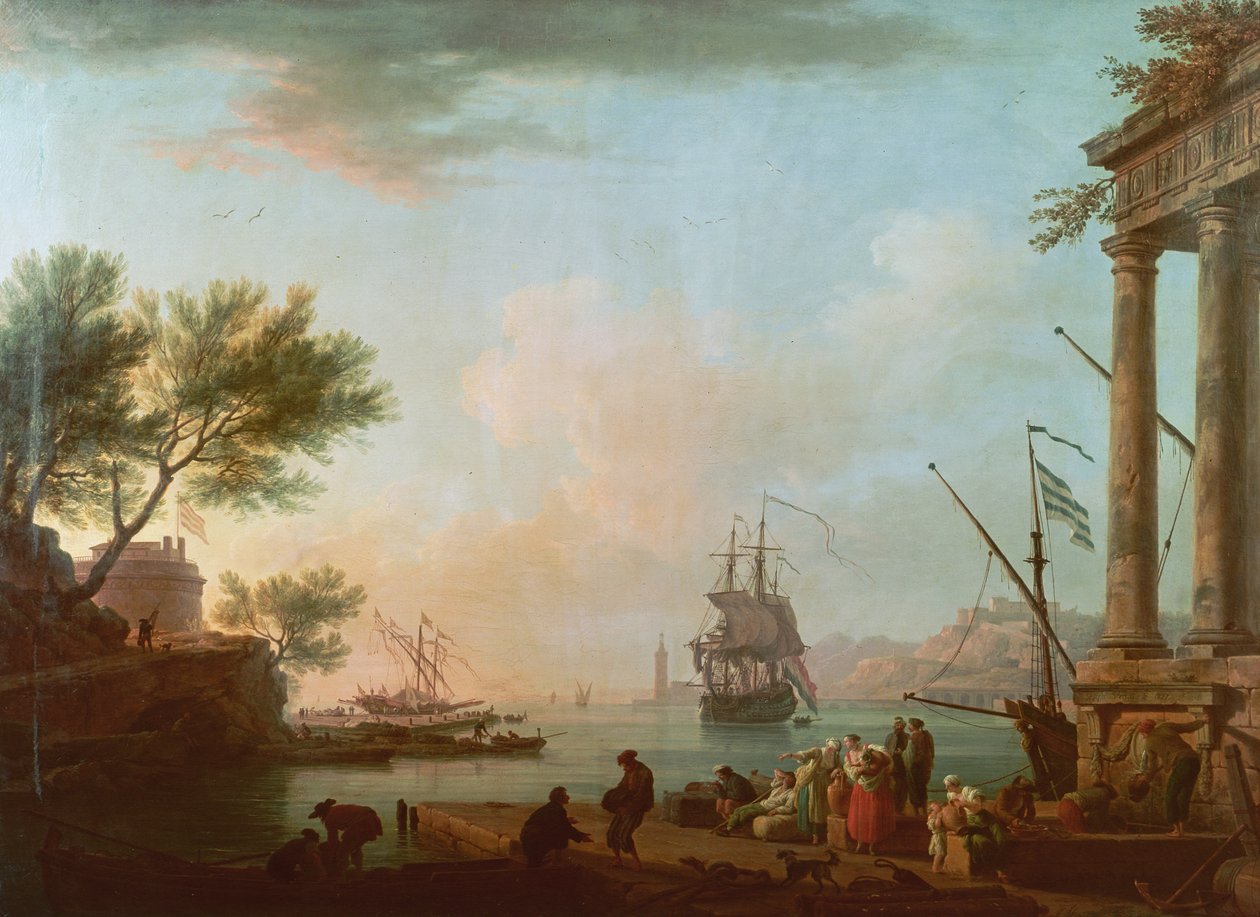 Sea Port, Sunrise by Claude Joseph Vernet: Fine art print