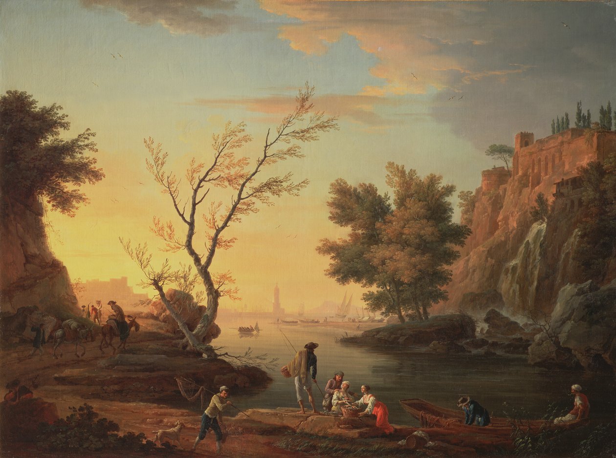 Seaport at Sunset by Claude Joseph Vernet: Fine art print