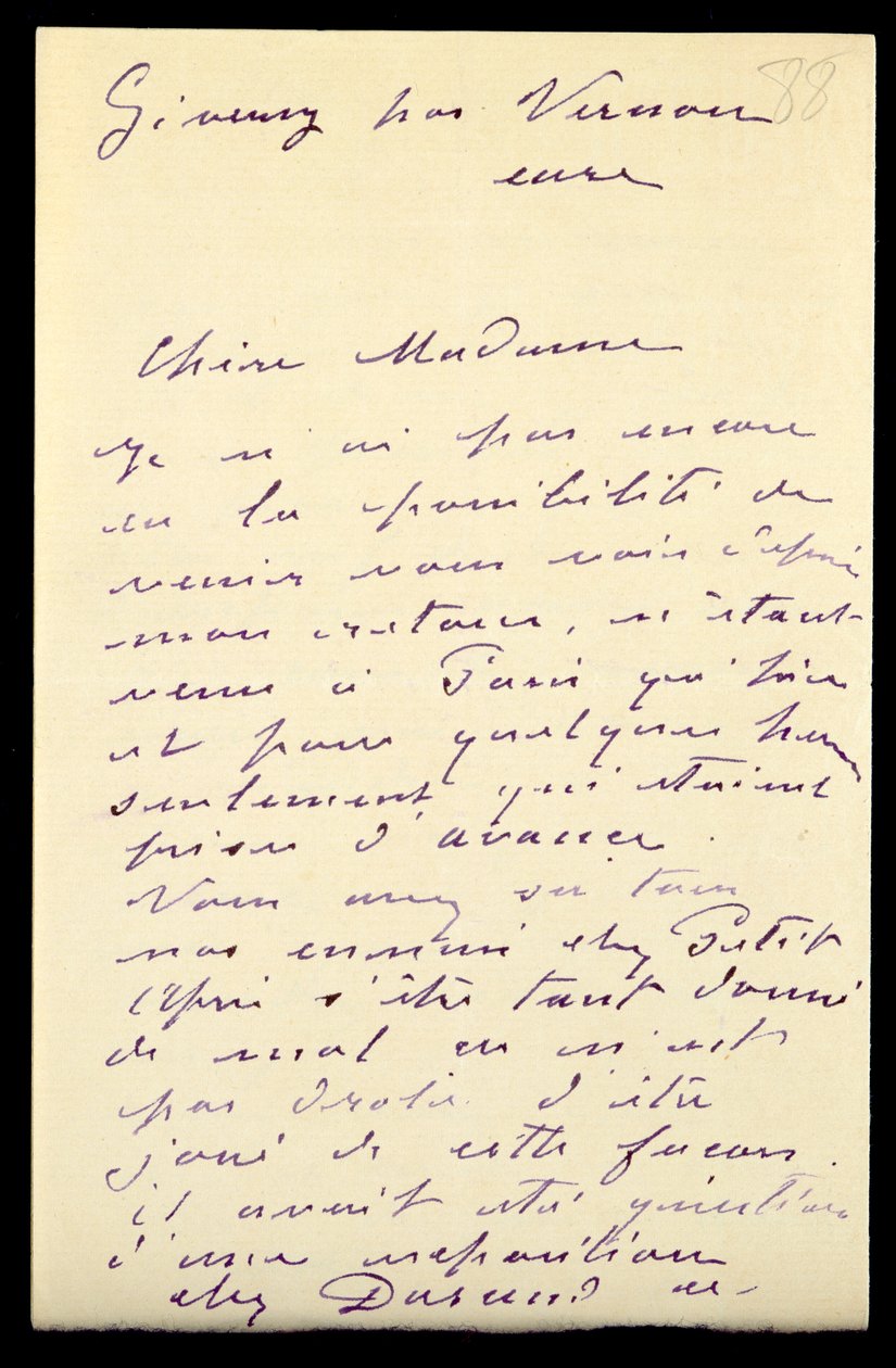 Letter from Claude Monet to Berthe Morisot, 1888