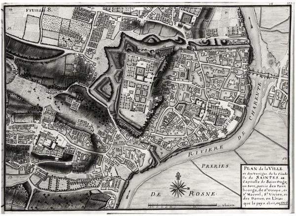 Map of Saintes, capital of Saintonge, from Receuil des Plans de ...