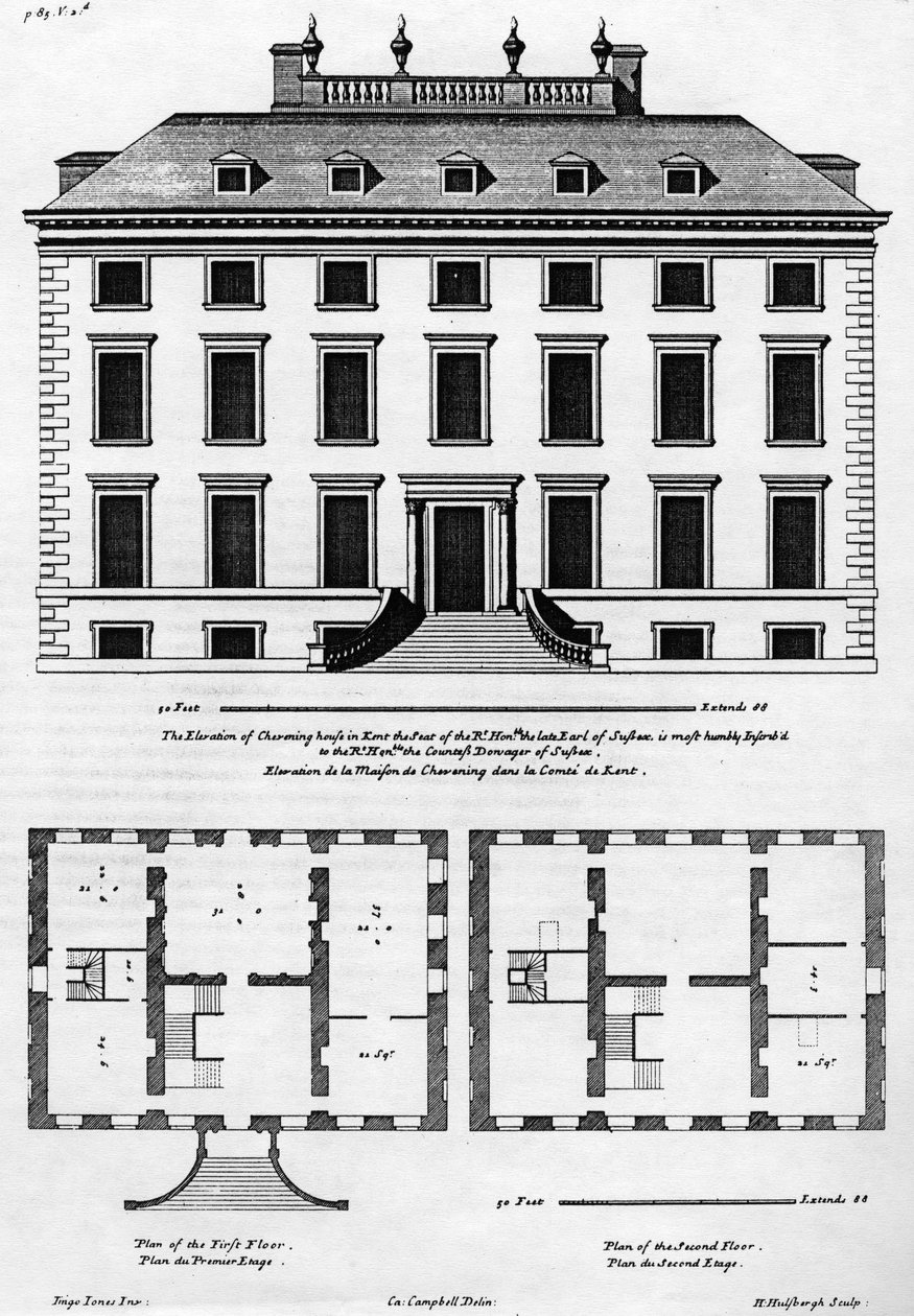 The Elevation of Chevening House in Kent, engraved by H. Hilsbergh ...