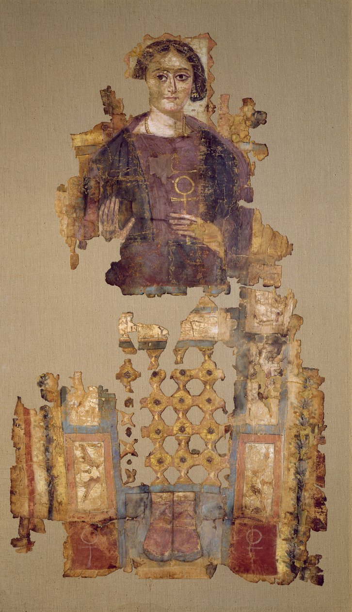 Shroud depicting a woman holding an ankh, from Antinoe