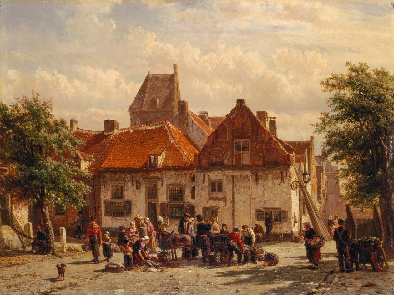 View of the Fish Market, Harderwijck by Cornelius Springer