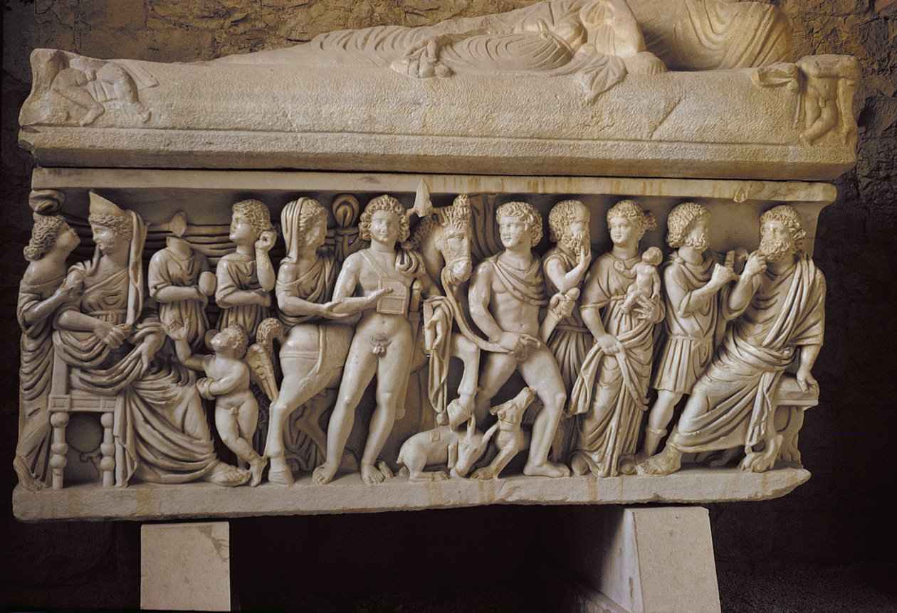 Hippolytus and Phaedra, detail from the side of a sarcophagus