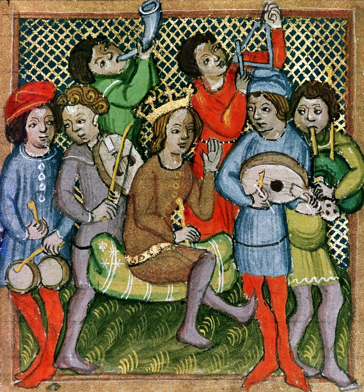 Seated Crowned Figure Surrounded by Musicians
